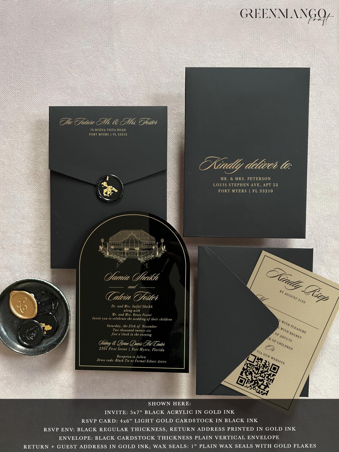 Black Dome Shape Acrylic Wedding Invitations Arch Invite Modern Classic ...