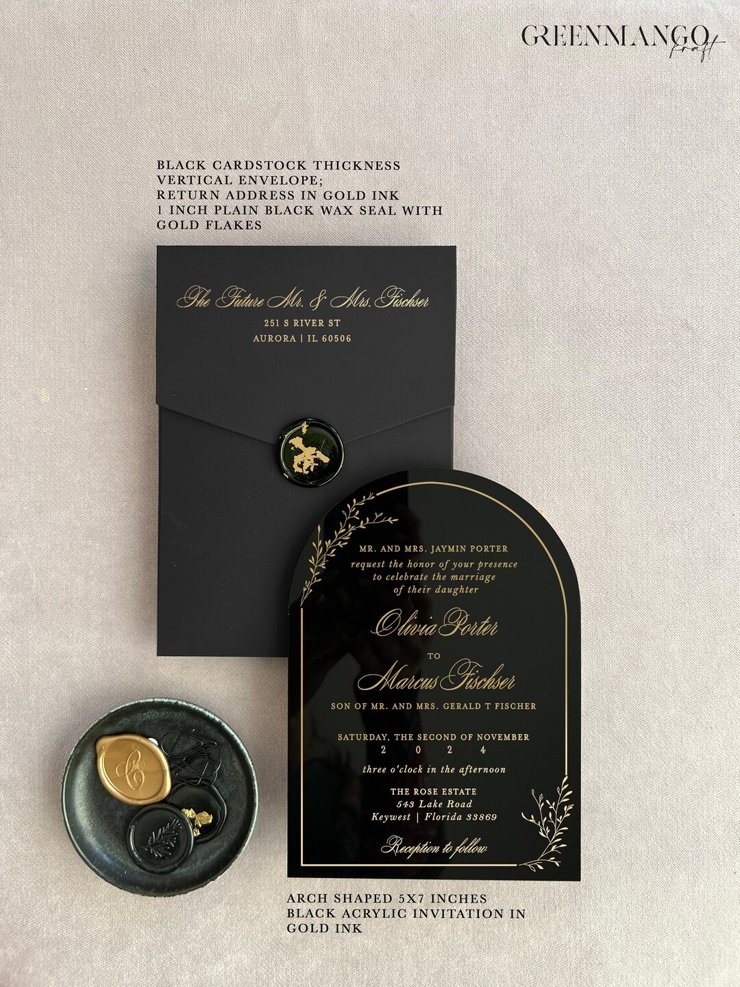 Black Dome Shape Acrylic Wedding Invitations Arch Invite Modern Classic ...