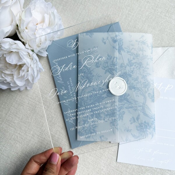 Acrylic Dusty Blue Wedding Invitation - Etsy