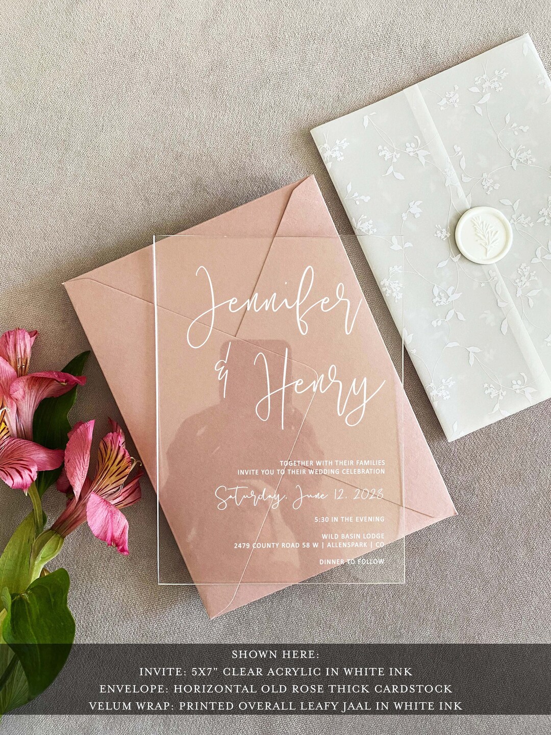 Acrylic Wedding Invitation Lucite Transparent Clear Modern Calligraphy ...