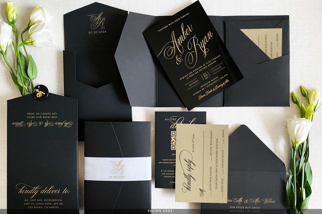 Black and Gold Wedding Invitations Block Wedding Invitation Black ...