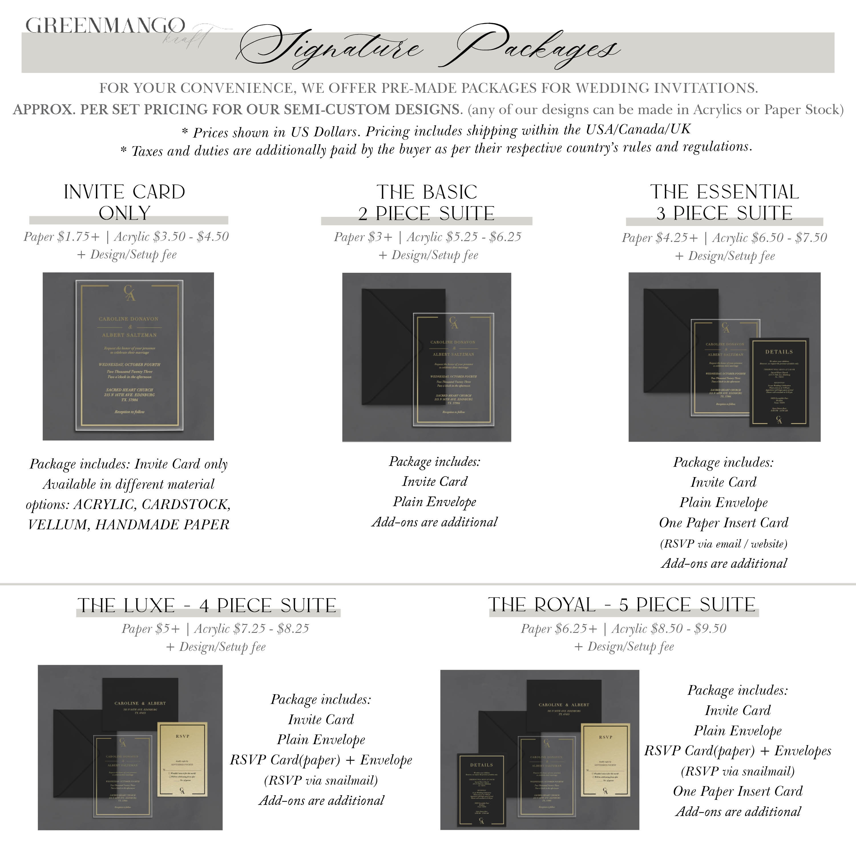 Black Acrylic Gold WEDDING INVITATION Clear Perspex Double | Etsy Australia