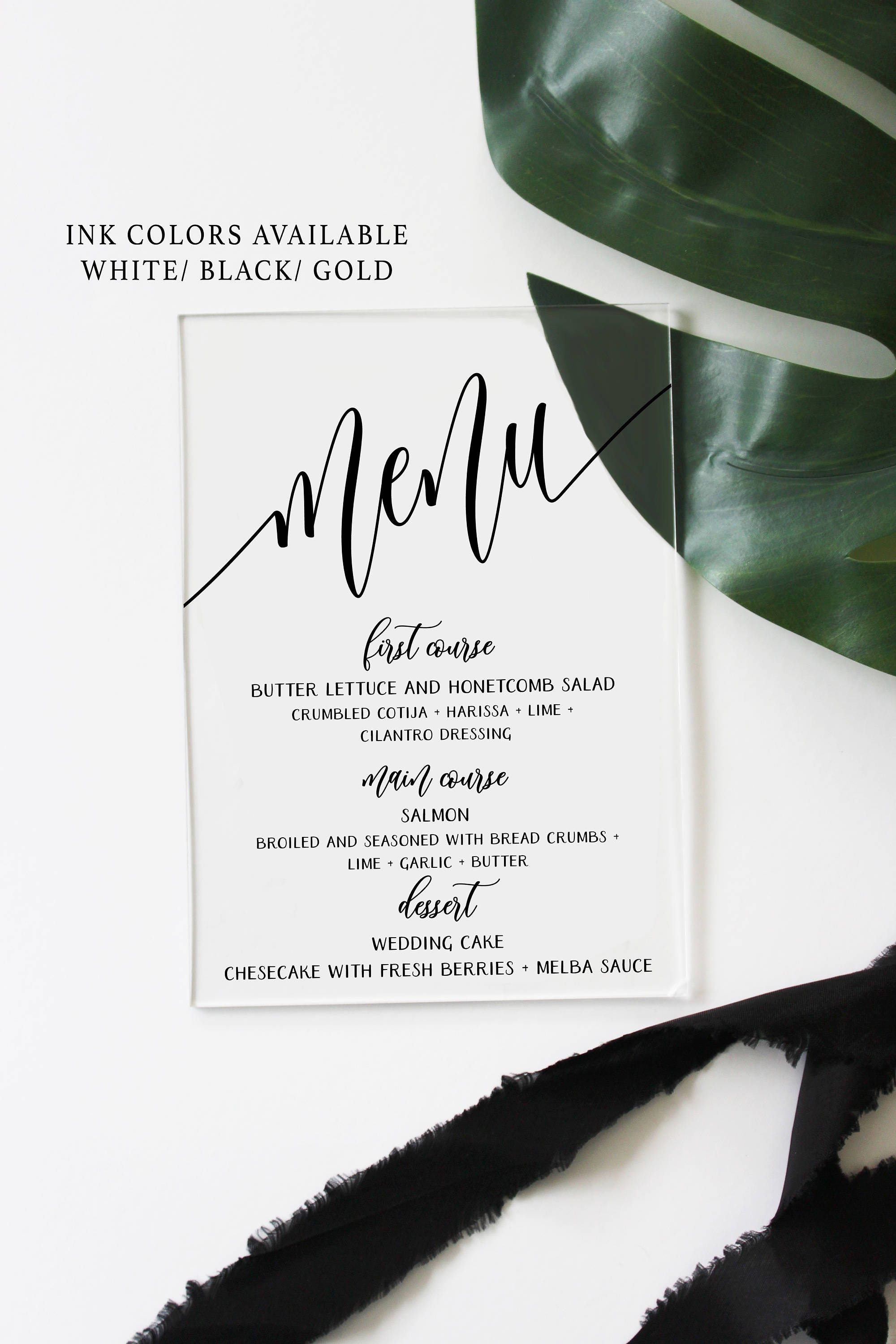 Party Décor Clear or Frosted Acrylic menu wedding black white gold ...