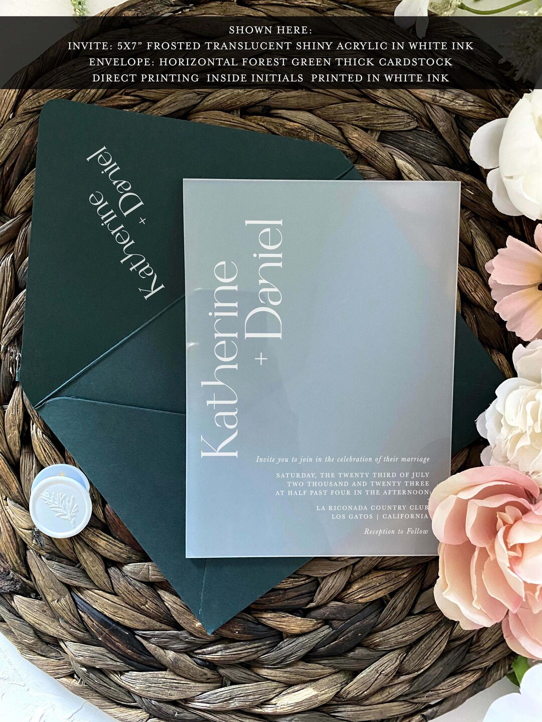 Frosted Acrylic Invitations Green Wedding Translucent Plexiglass Black ...