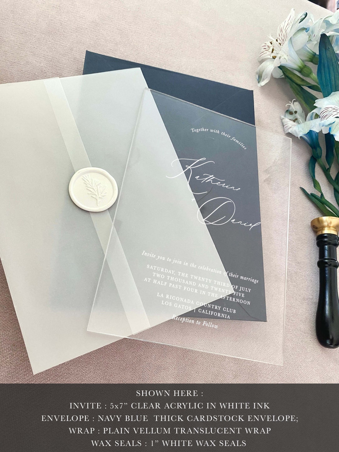 Invitación de boda acrílica transparente Transparente oro blanco negro ...