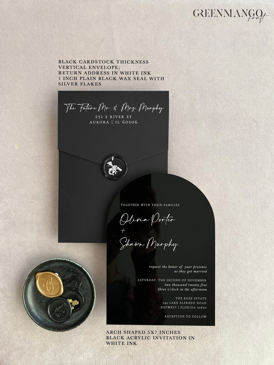 Black Dome Shape Acrylic Wedding Invitations Arch Invite Modern Classic ...