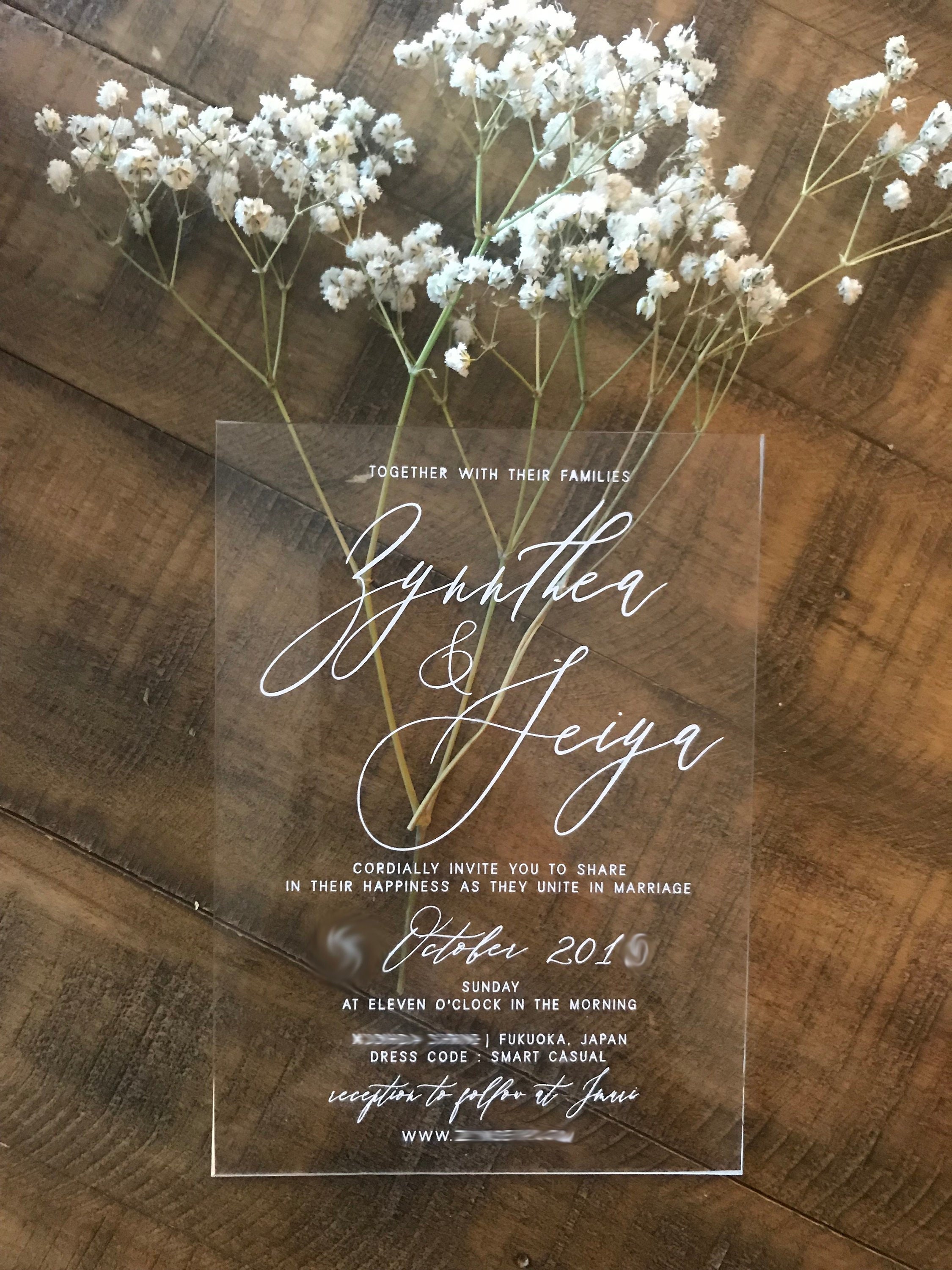 Clear Acrylic Wedding Invitation Modern Transparent White Gold - Etsy