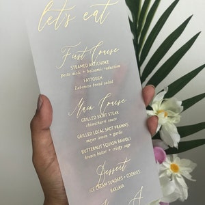 Vellum Menu Printed Acrylic Menu Wedding Black White Gold Clear Food ...