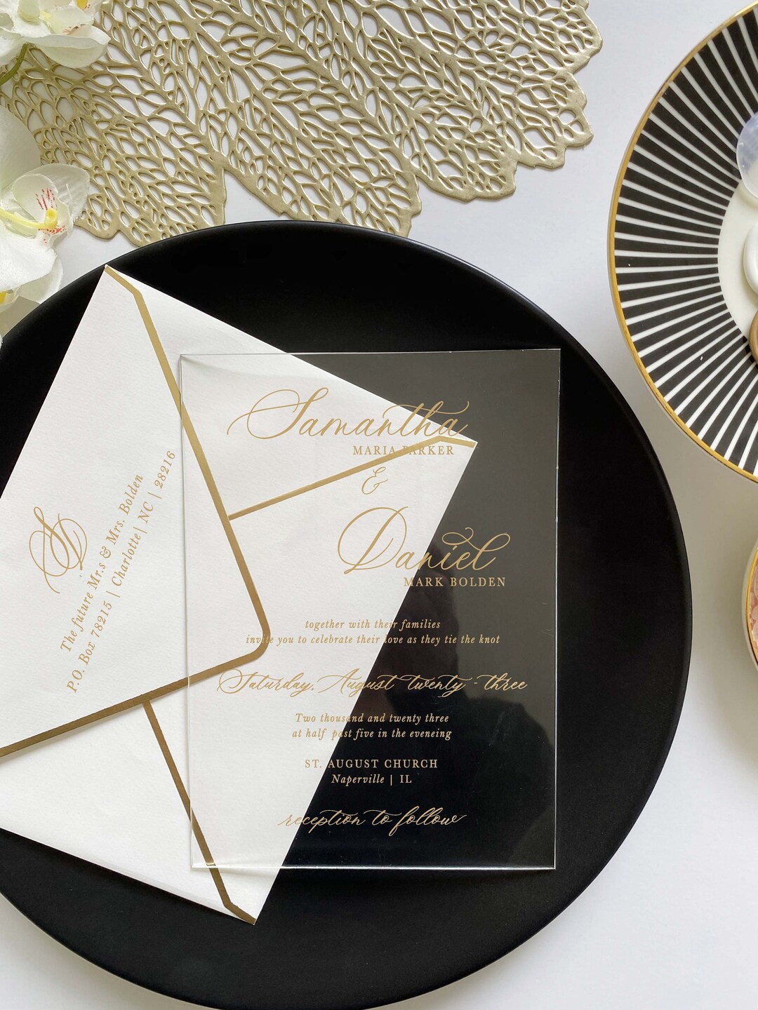 Black and White Wedding Invitations Modern Block Font Black Wedding ...