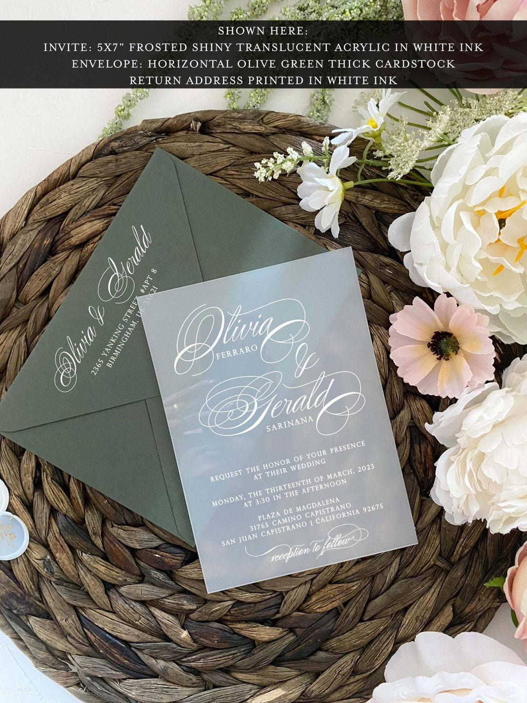 Sage Green Invitation Lucite Invitations Details Card ...