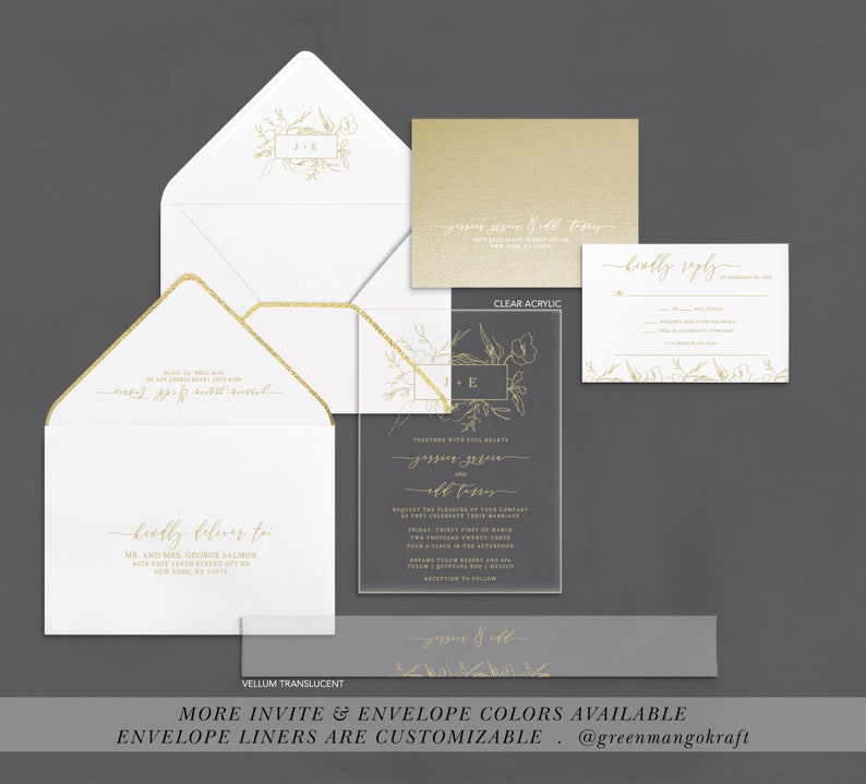 Black Acrylic Gold WEDDING INVITATION Clear Perspex Modern | Etsy