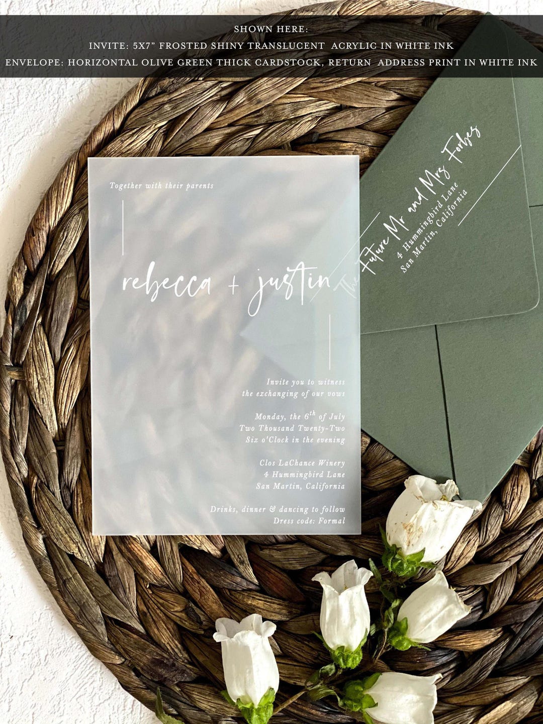 Sage Green Invitation With Vellum Jacket and Details Card Toile Vellum ...