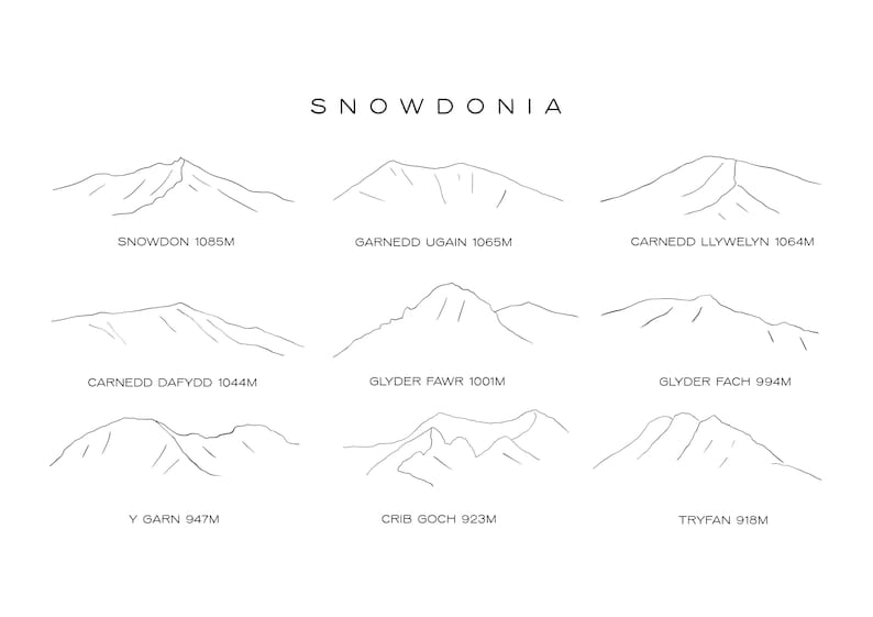 Snowdonia Print: Welsh Mountains Line Art on Gesso Paper - Etsy UK