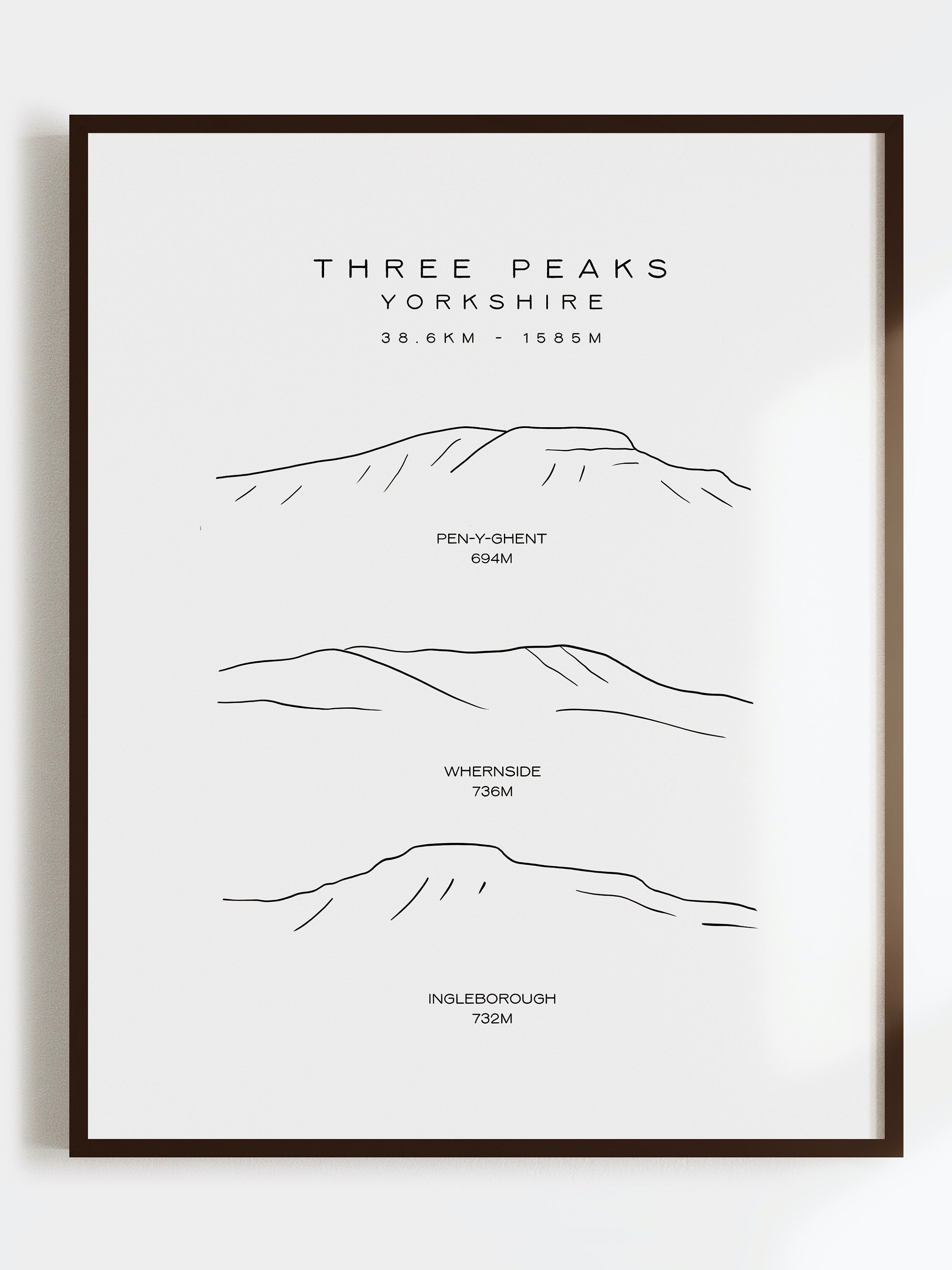 Three Peaks Yorkshire Art Print: Minimalist Hiking Decor - Etsy UK