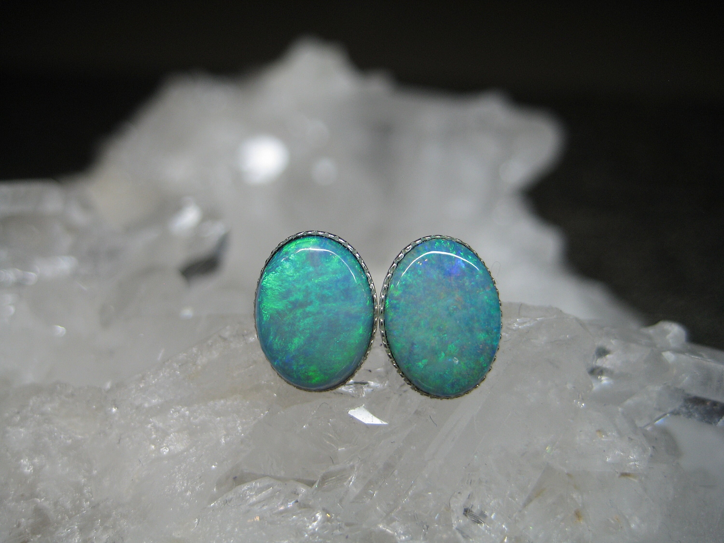 Crystal Opal Earrings 1.5 ct., Real Australian Opals, Green Blue Opal ...