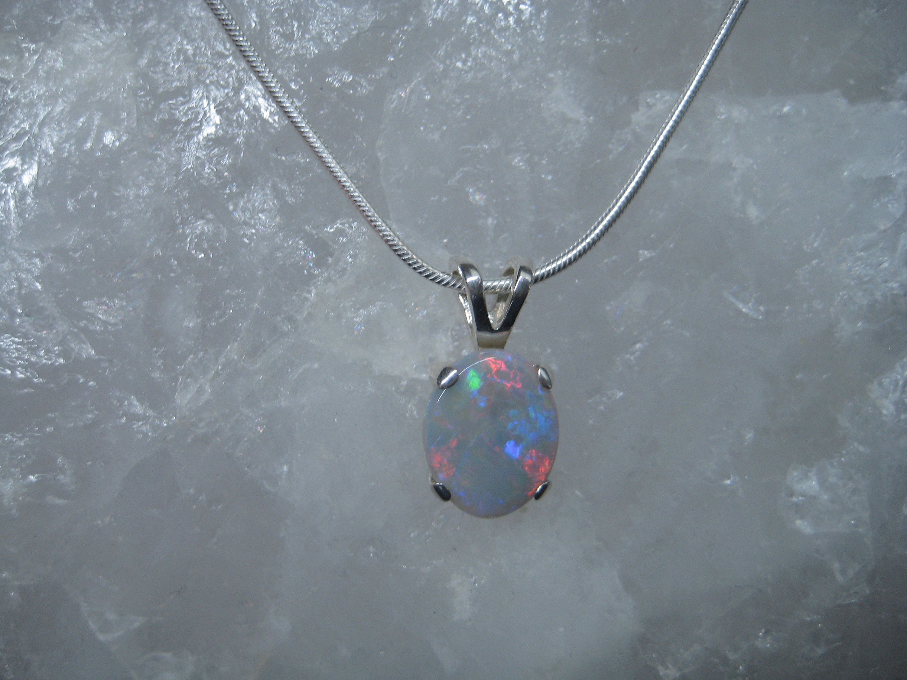 Opal chain pendant, opal pendant silver, Australian opal pendant, opal ...