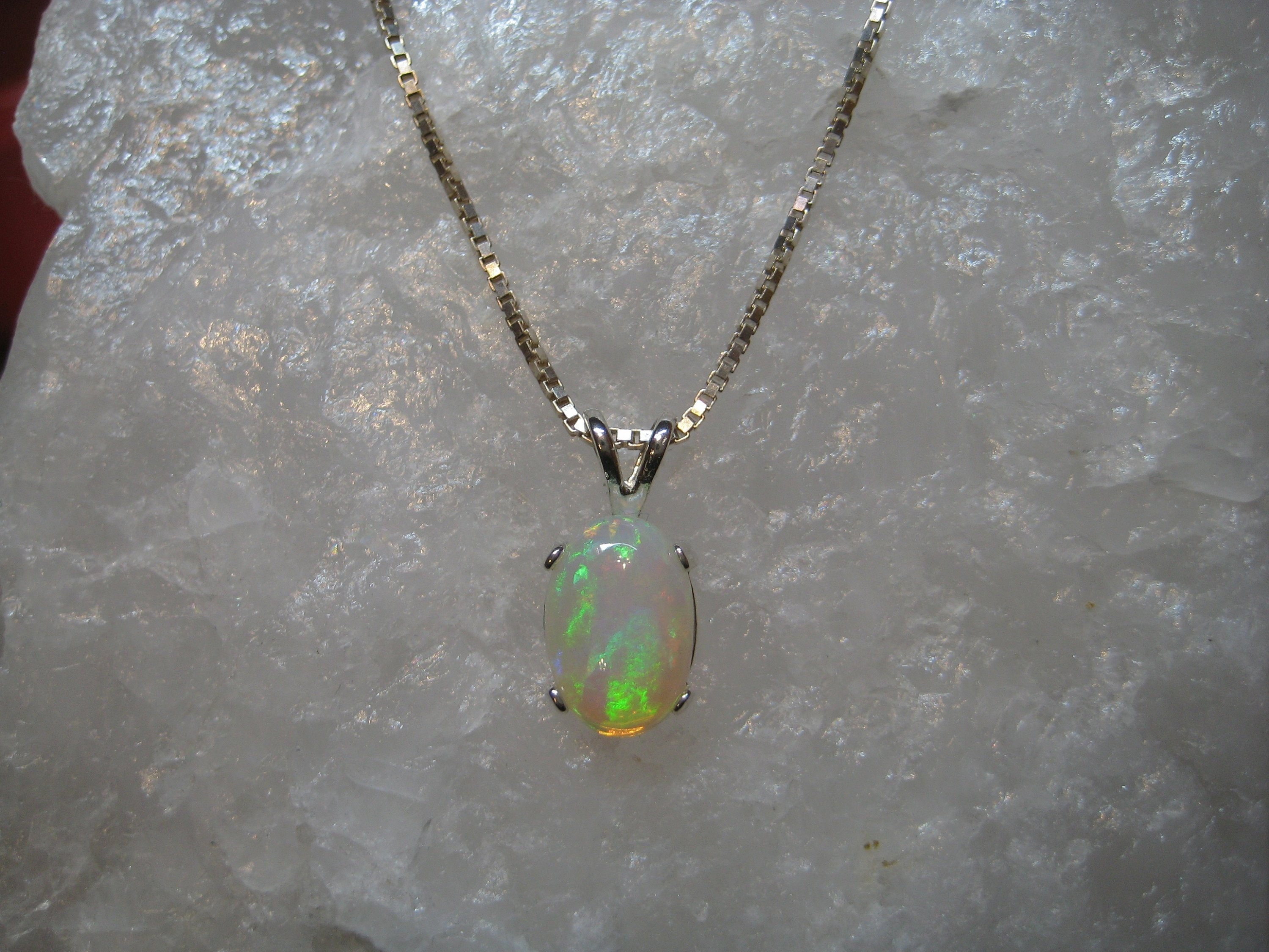 natural opal necklace, opal pendant necklace, silver opal chain, dainty ...