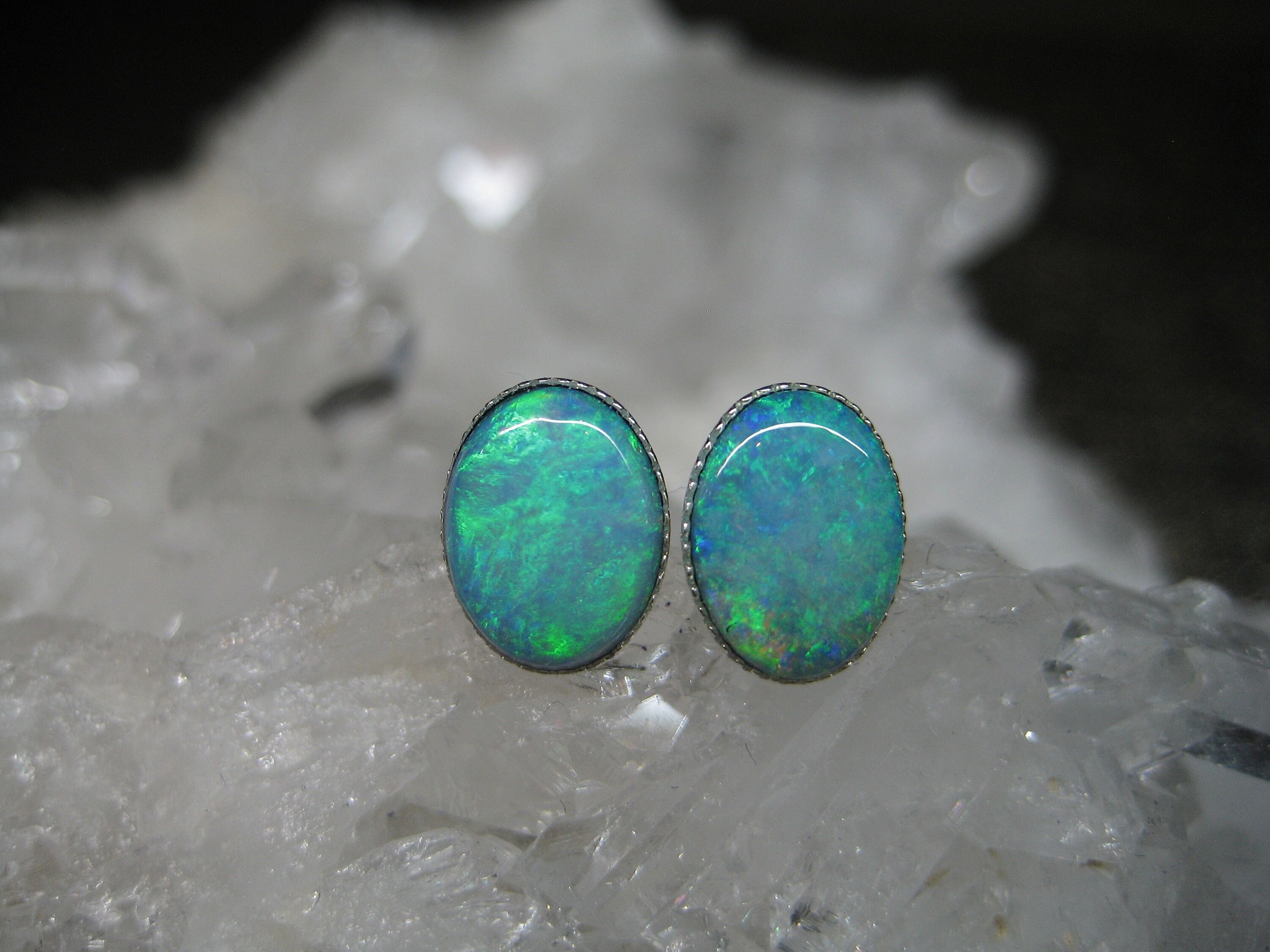 Crystal Opal Earrings 1.5 ct., Real Australian Opals, Green Blue Opal ...
