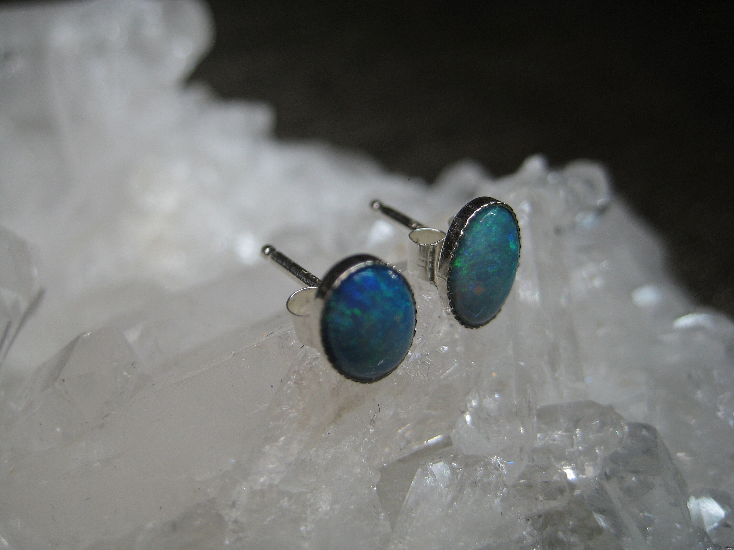 Crystal Opal Earrings 0.9 ct., Real Australian Opals, Green Blue Opal ...