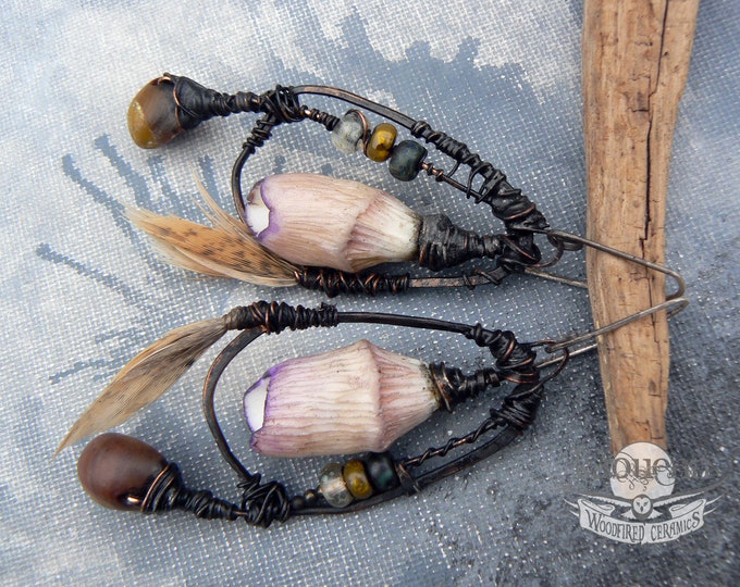 Pair of Earthy Boho Woodfired Porcelain Barnacle Pods Ceramic Sterling ...