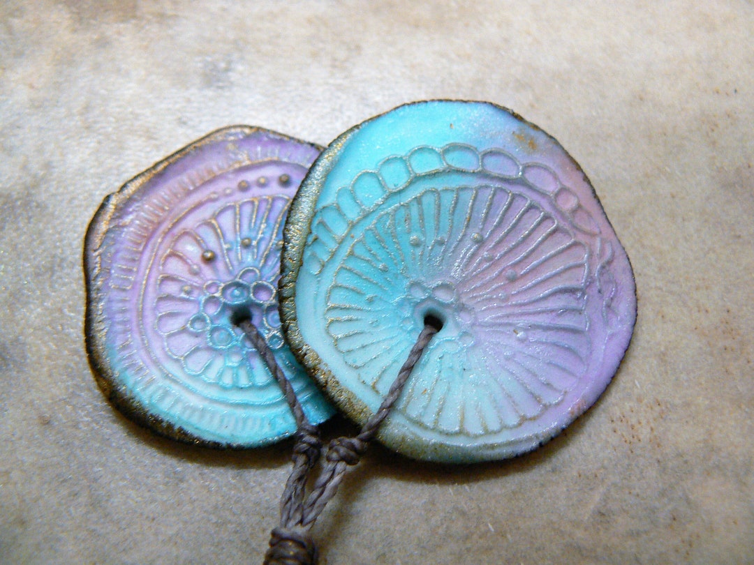 Pair of Rustic Earthy Organic Porcelain Ceramic Watercolor Artisan ...