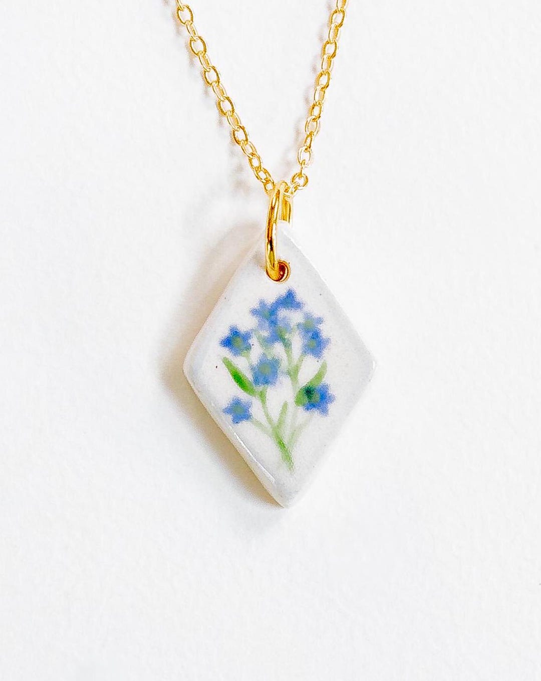 Forget-me-not Flower Ceramic Pendant Necklace, Blue Forget-me-not ...