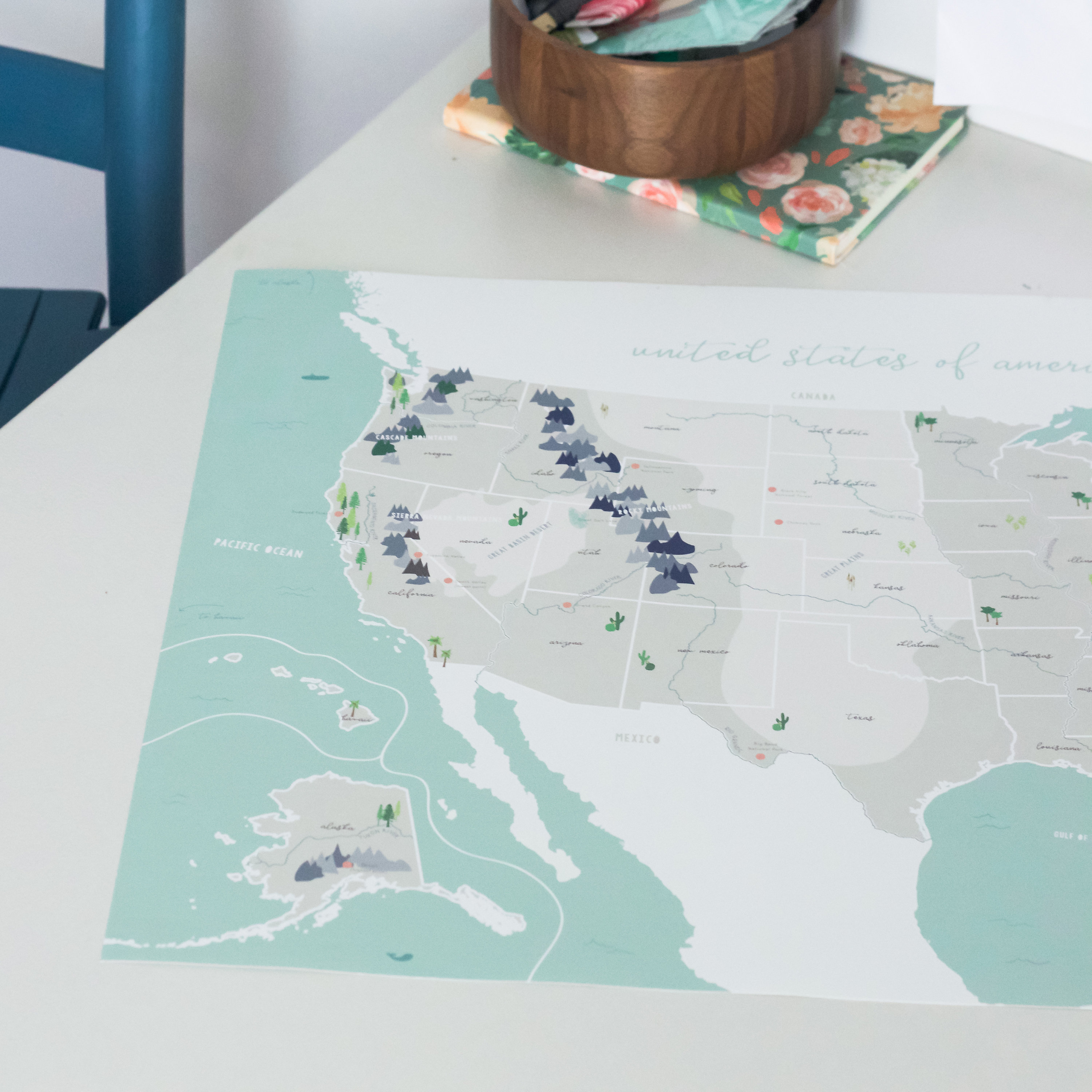 Illustrated US Map Homeschool Classroom Decor Map of the United States ...