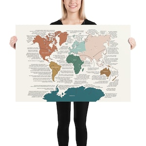 Geography Facts World Map Poster Continents and Oceans | Extra Large ...