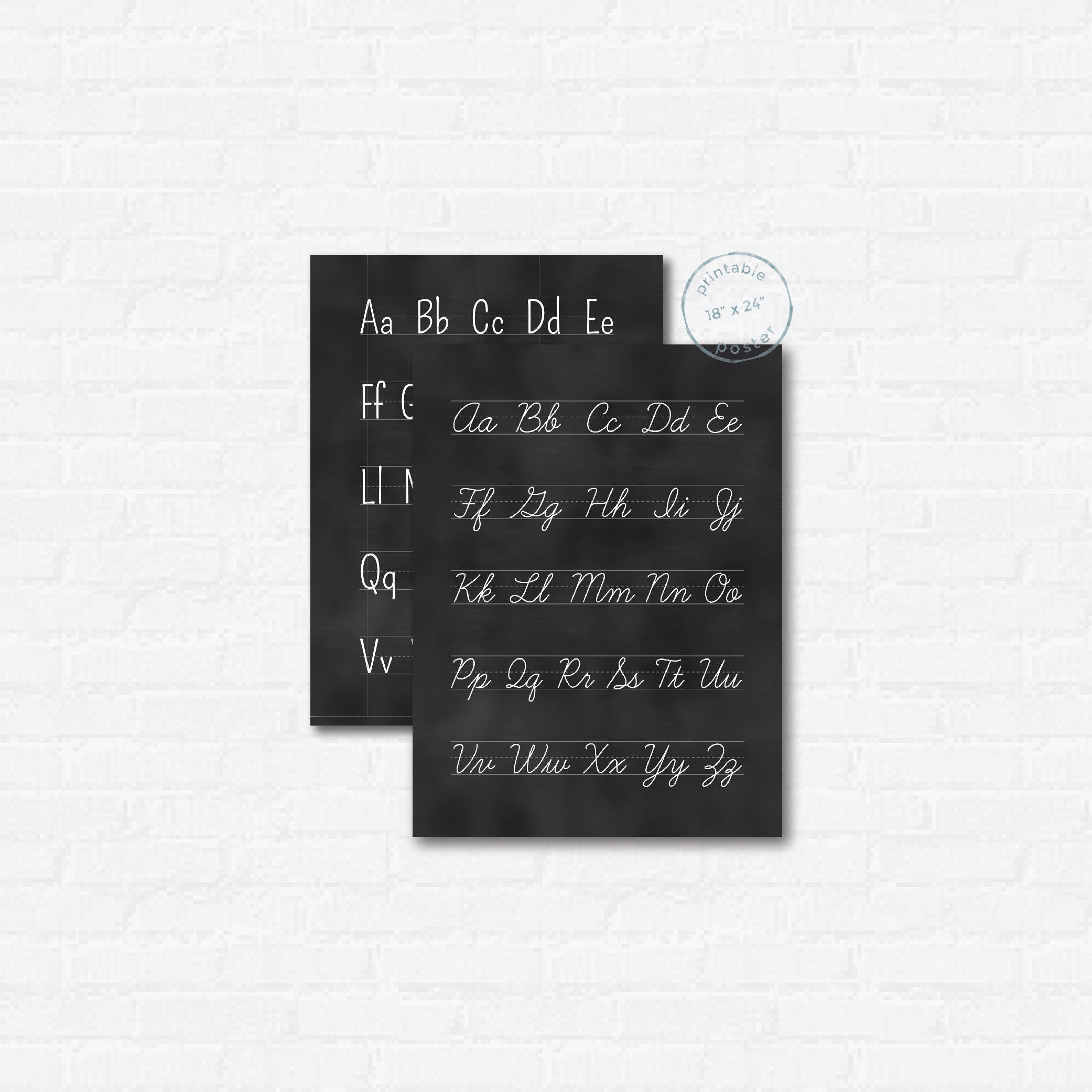 Cursive & Print Blackboard Alphabet Poster Printable Bundle | Kids Wall ...