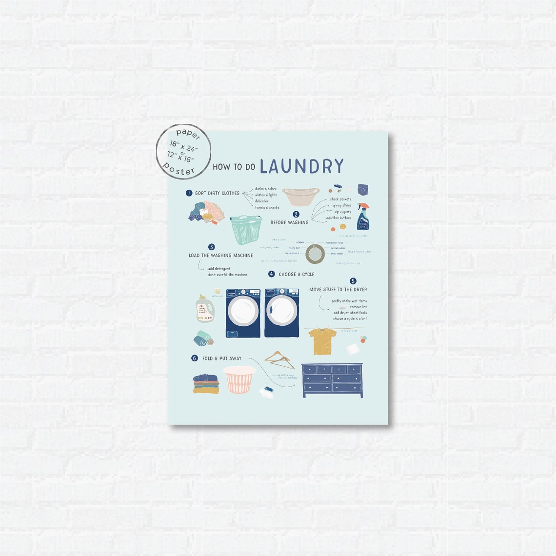 How to Do Laundry Art Print Poster Educational Graduation Gift Laundry ...