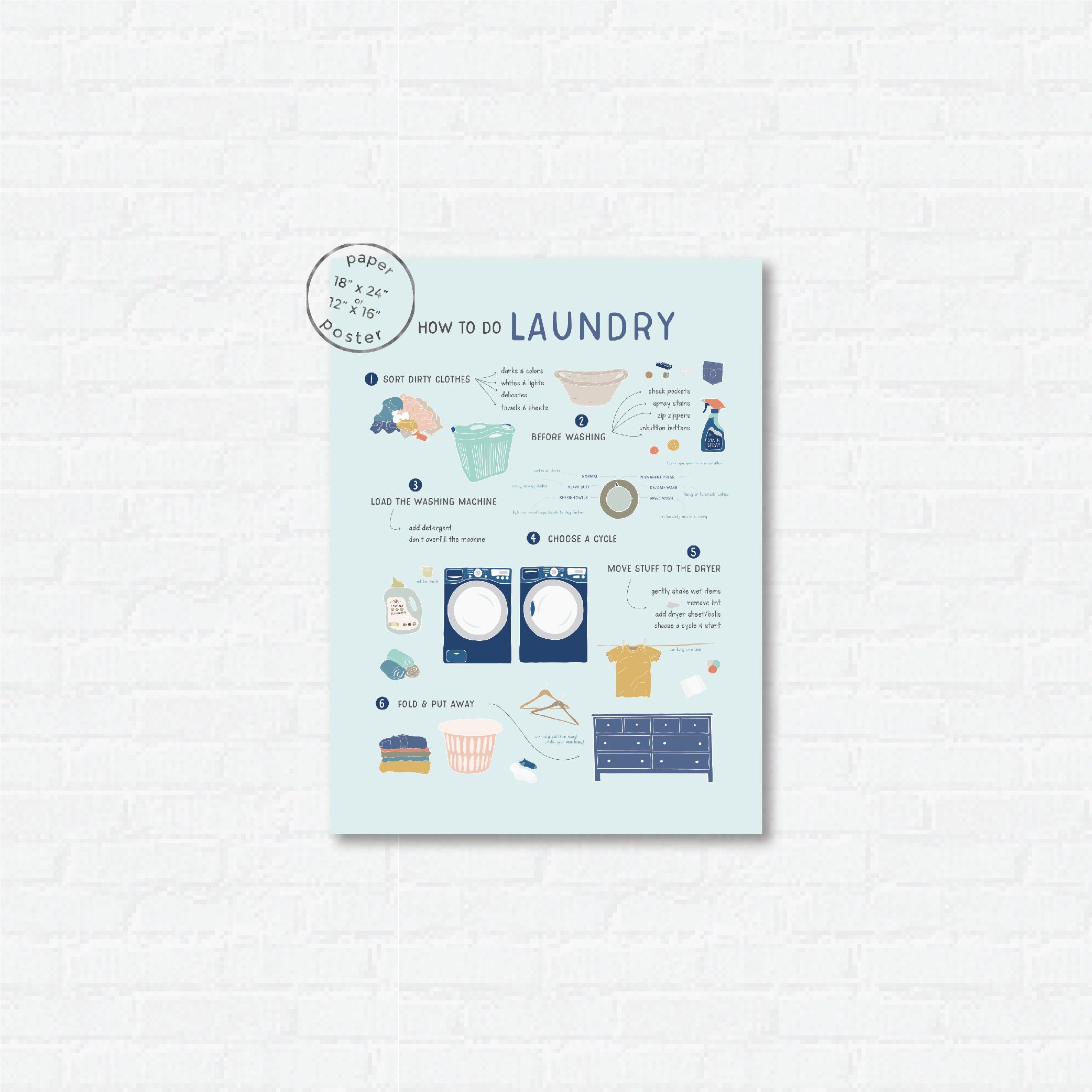 How to Do Laundry Art Print Poster | Educational Graduation Gift ...