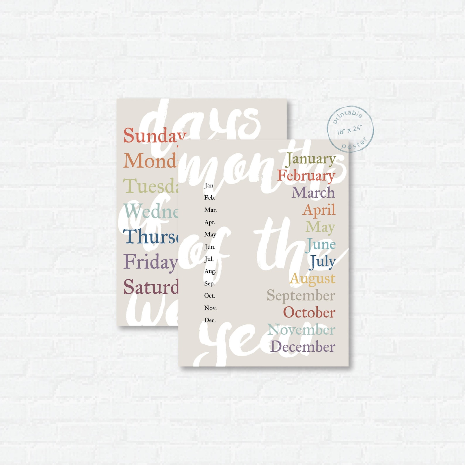 Days & Months Printable Poster Bundle - Classroom or Homeschool Poster ...