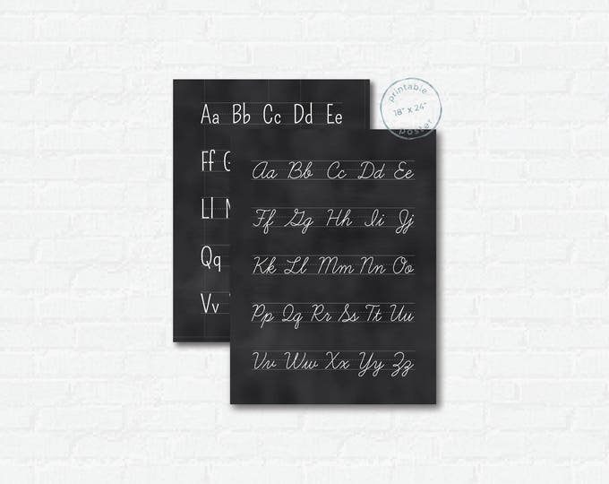 Cursive & Print Blackboard Alphabet Poster Printable Bundle - Etsy