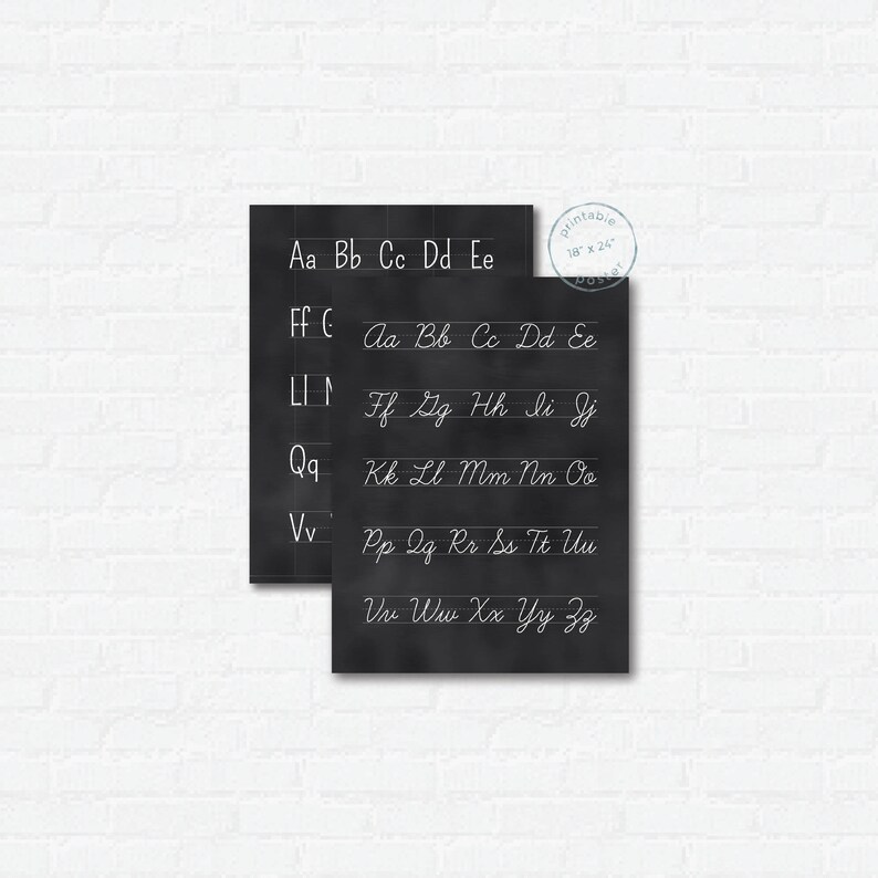 Cursive & Print Blackboard Alphabet Poster Printable Bundle - Etsy