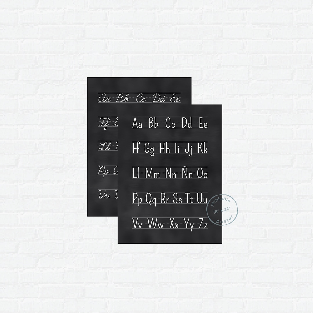 SPANISH Cursive & Print Blackboard Alphabet Poster Printable Bundle ...