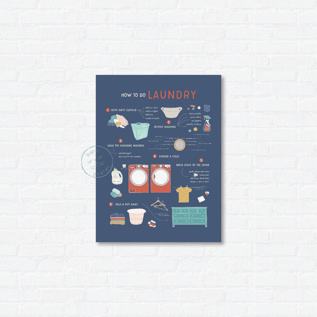 How to Do Laundry Art Print Poster | Modern Graduation Gift | Laundry ...