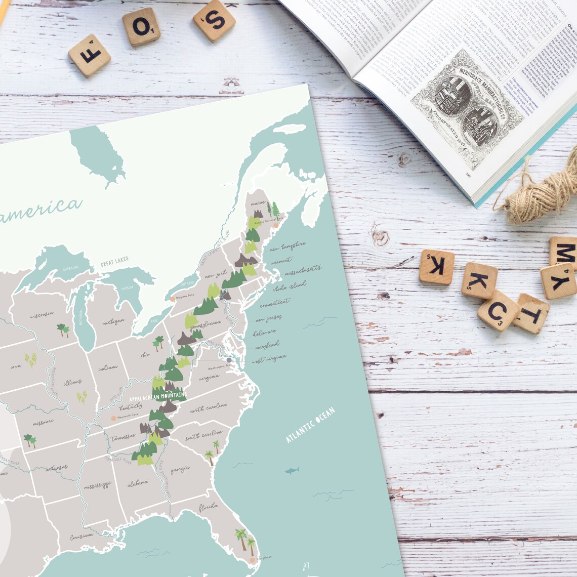 Illustrated US Map Homeschool Classroom Decor Map of the United States ...