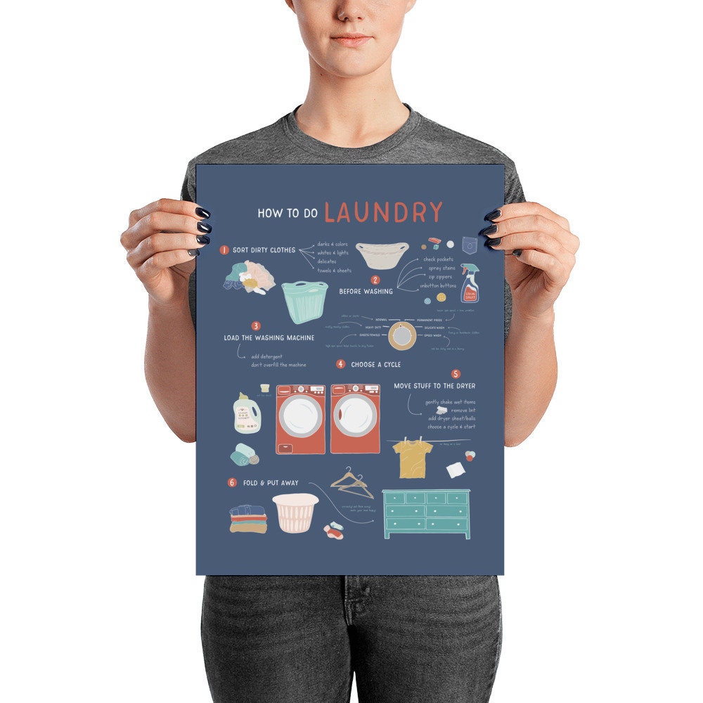 How to Do Laundry Art Print Poster | Modern Graduation Gift | Laundry ...