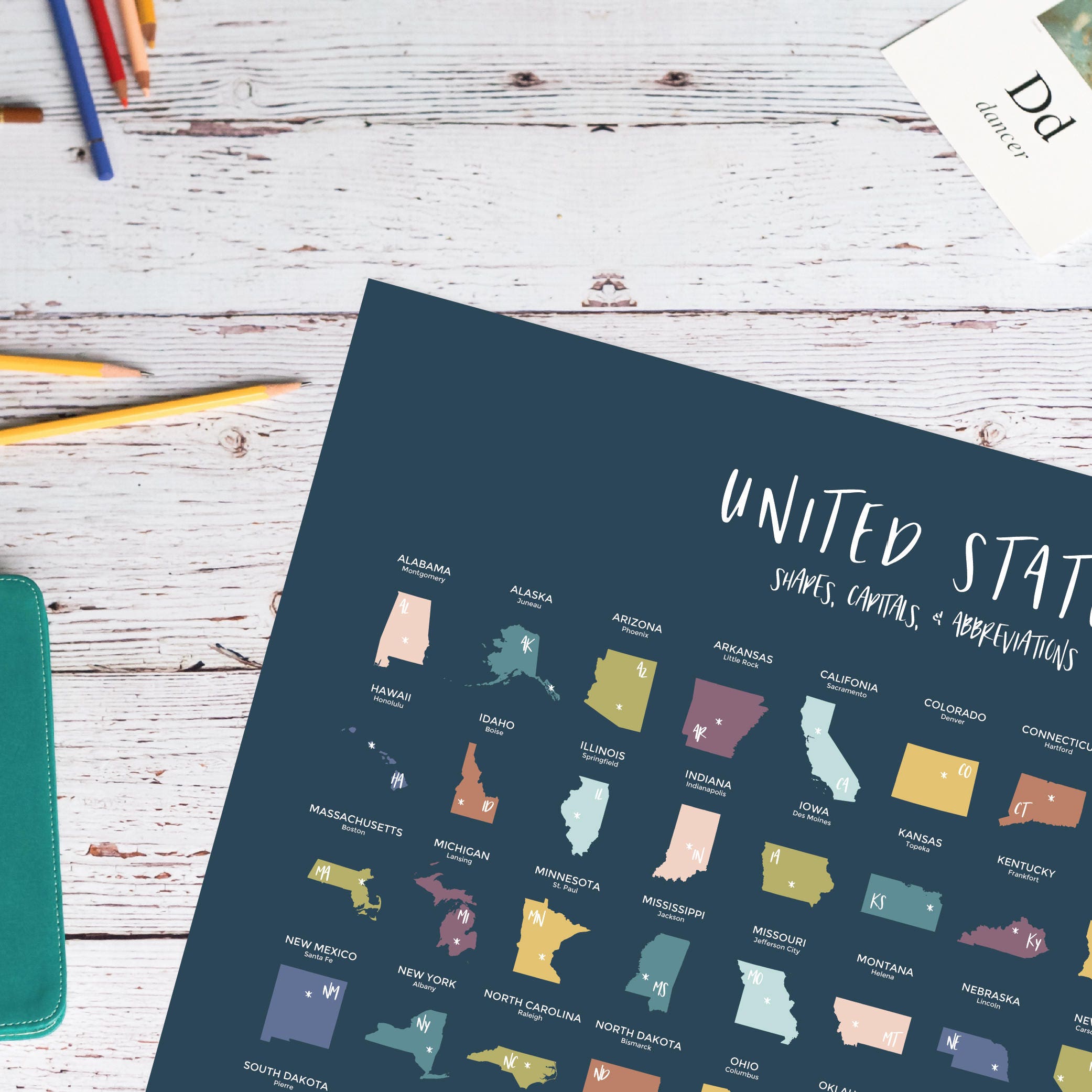 United States and Capitals Printable Classroom Poster 50 - Etsy