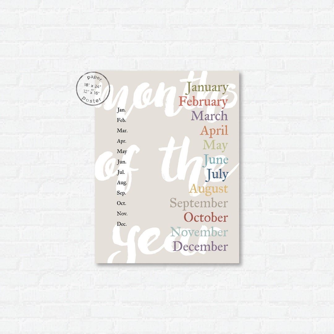 Months of the Year Paper Poster Print - Classroom or Homeschool Poster ...