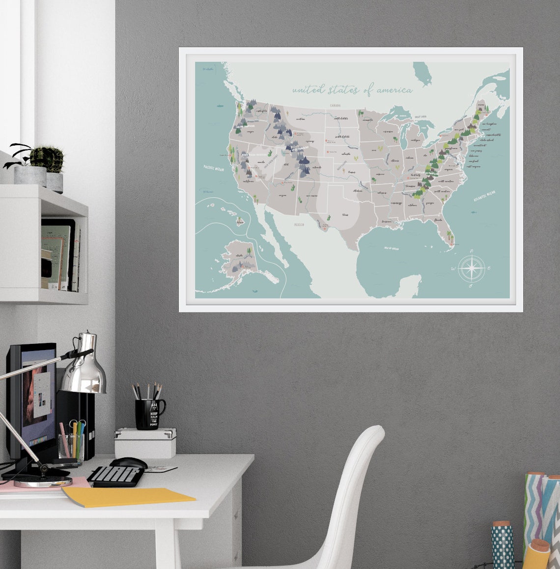 Illustrated US Map | Homeschool Classroom Decor | Map of the United ...