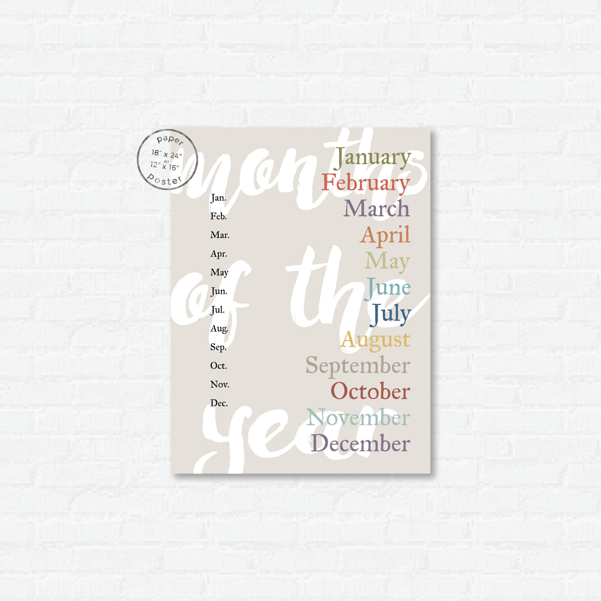 Months of the Year Paper Poster Print Classroom or - Etsy