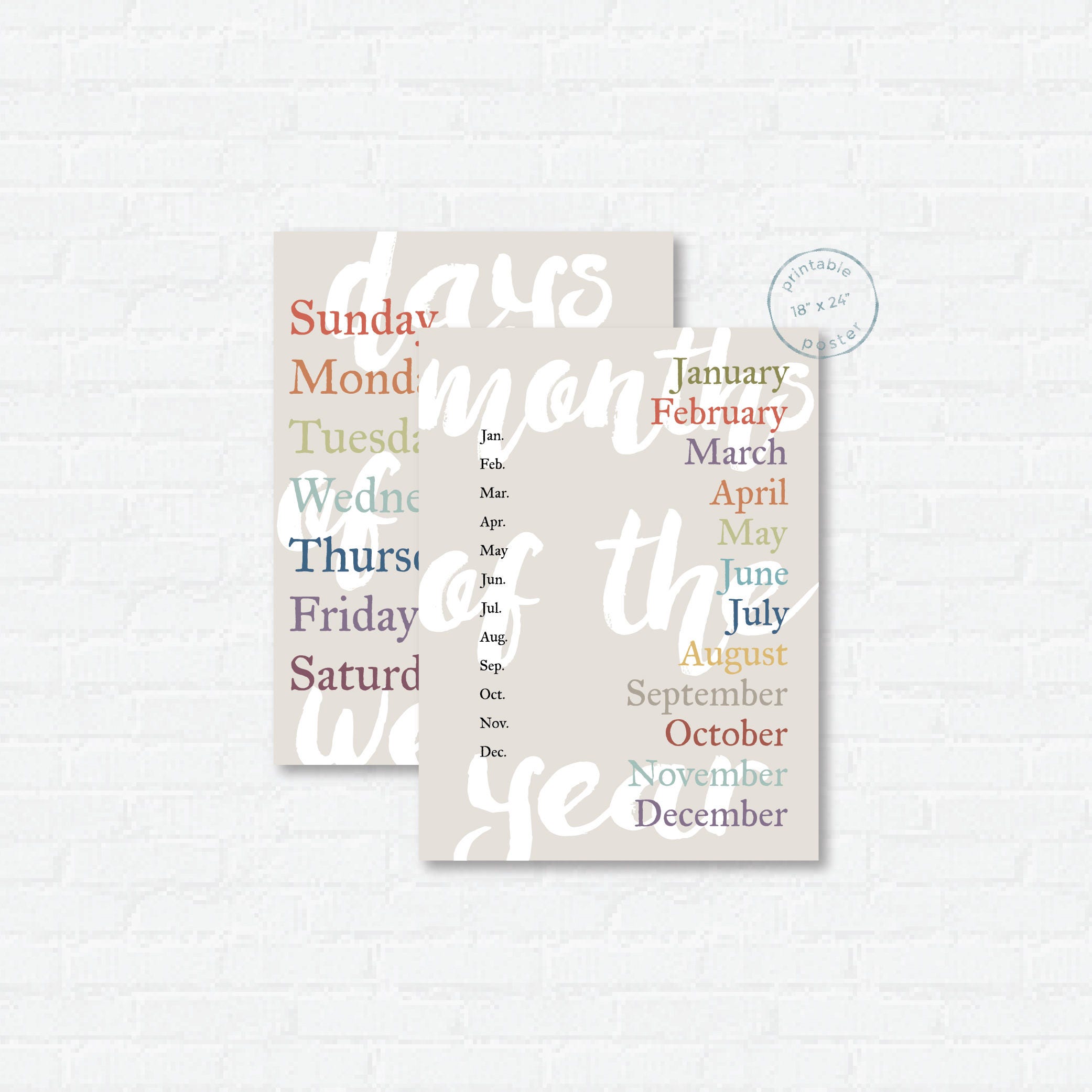 Days & Months Printable Poster Bundle Classroom or - Etsy
