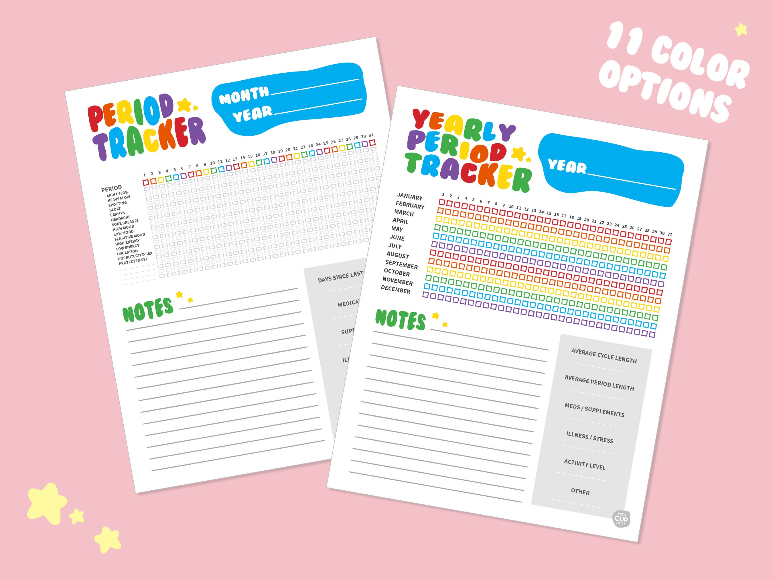 Printable Period Tracker | 11 Color Options | Monthly & Yearly Pages ...