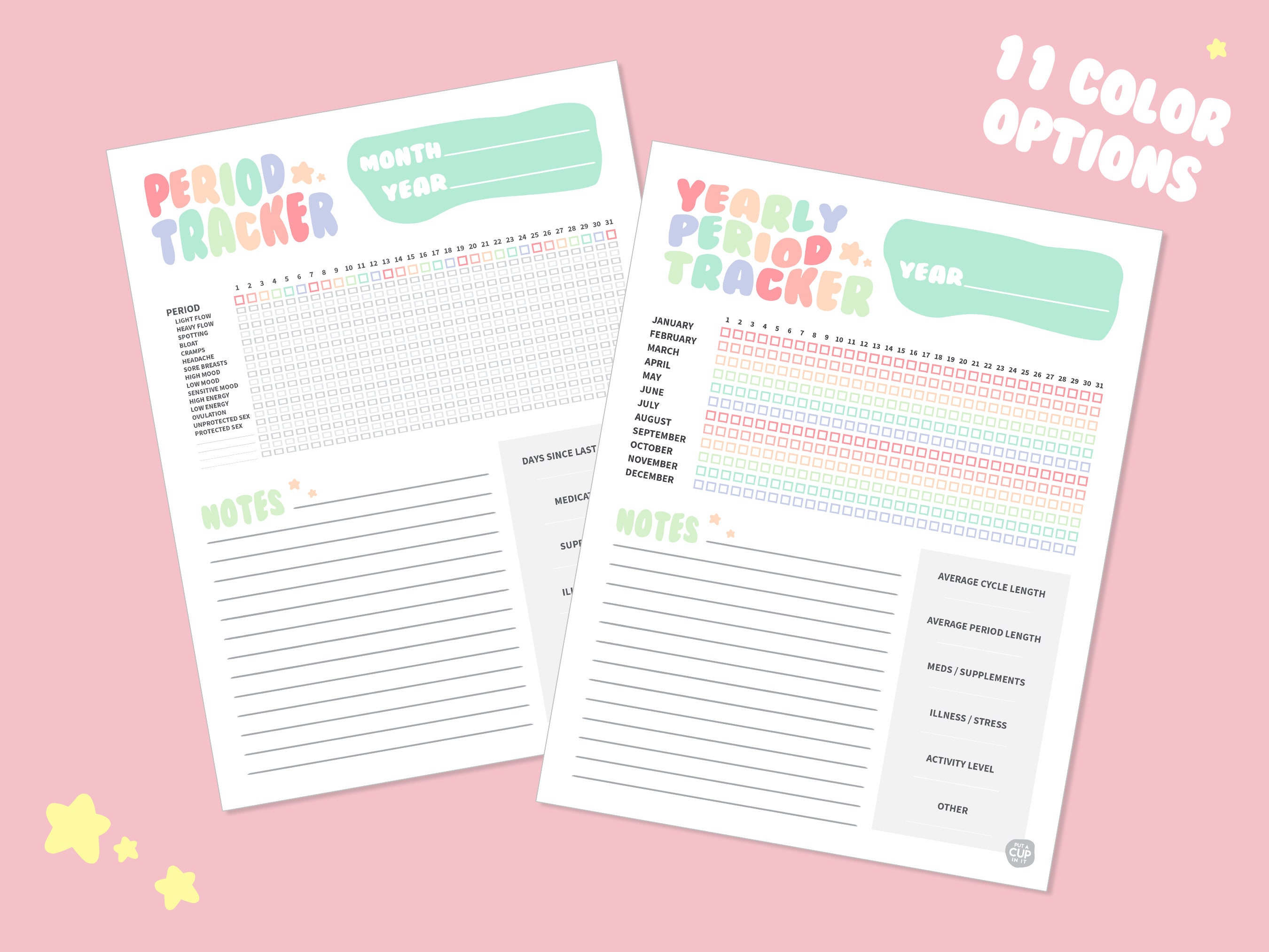 Printable Period Tracker | 11 Color Options | Monthly & Yearly Pages ...