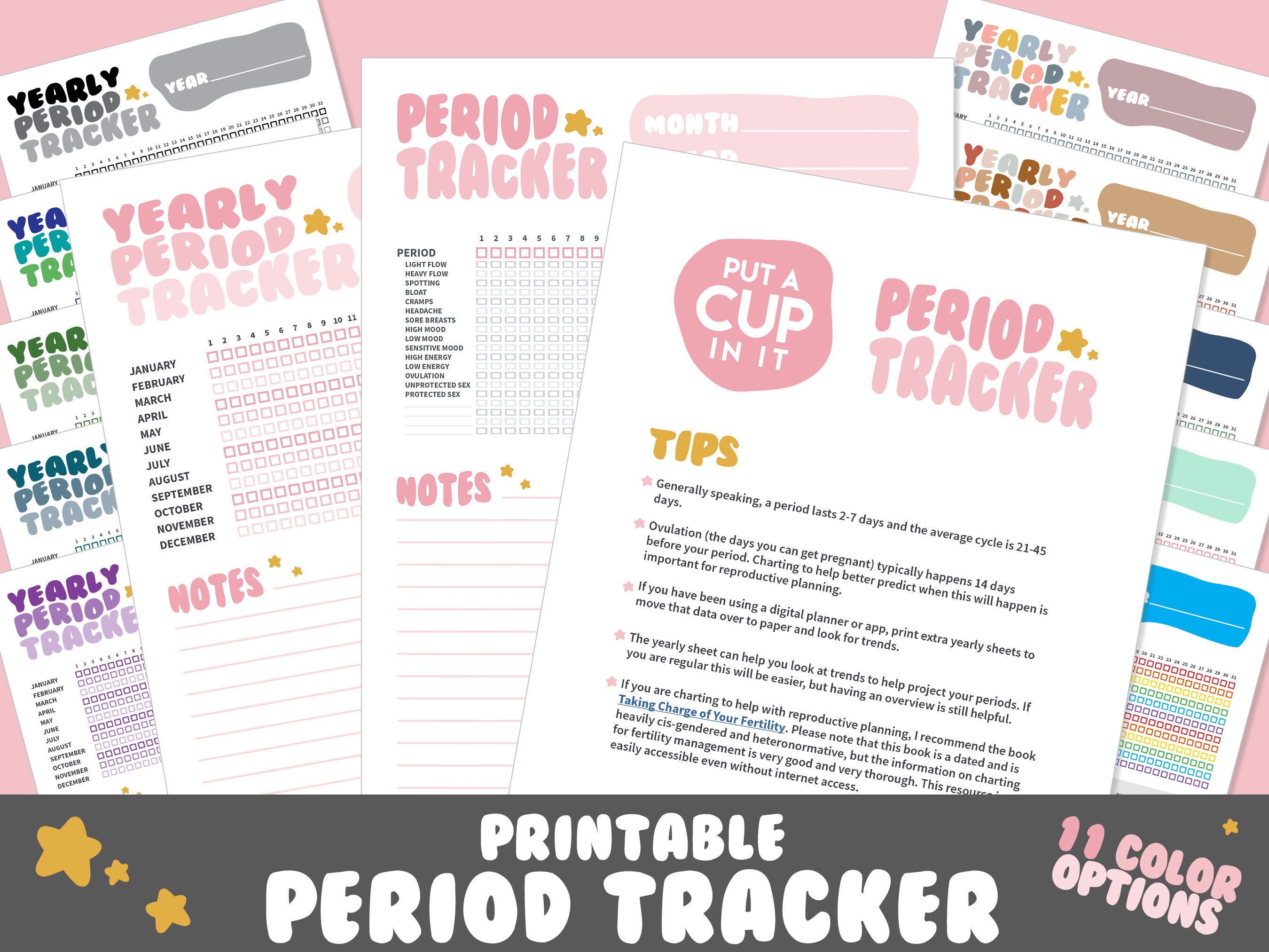 Printable Period Tracker | 11 Color Options | Monthly & Yearly Pages ...