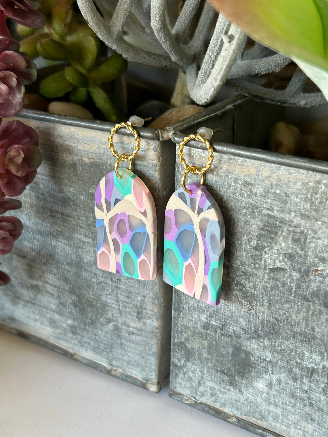 Stained Glass Arched Earrings, Arch Earrings, Stained Glass Earrings ...