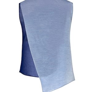 Dust Blue Asymmetric Sheer Top Elegant Sleeveless See Through Satin Top ...