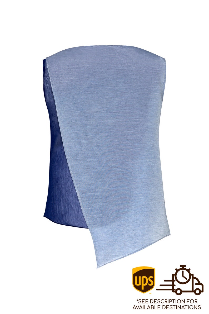 Dust Blue Asymmetric Sheer Top Elegant Sleeveless See Through Satin Top ...