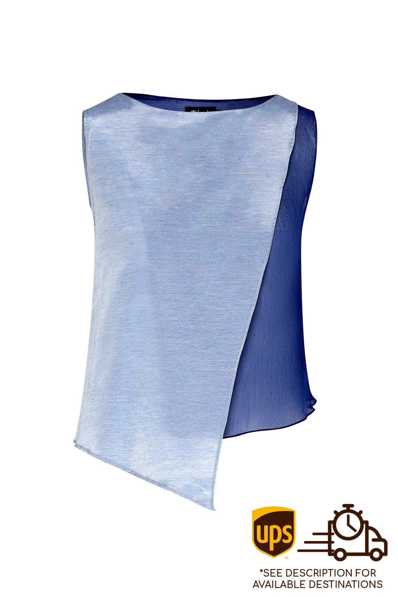 Dust Blue Asymmetric Sheer Top Elegant Sleeveless See Through Satin Top ...